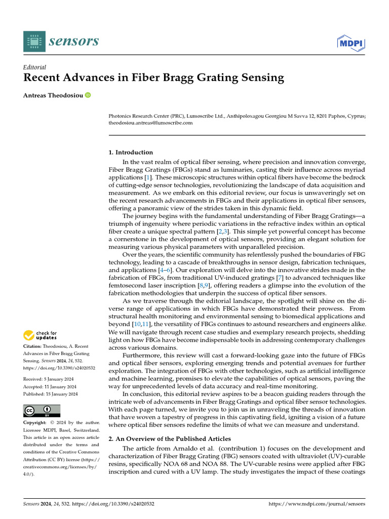 Fiber Bragg Grating Sensors | PDF | Optical Fiber | Laser