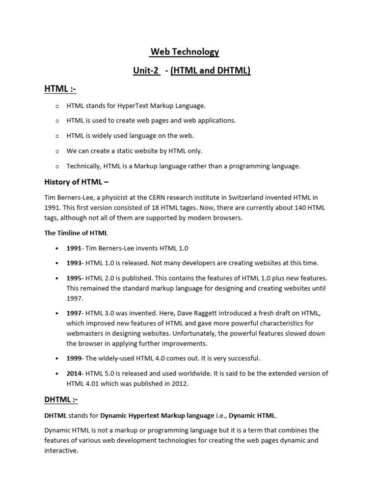 Web Technology Unit 2 Complete Pdf Dynamic Html Html Element