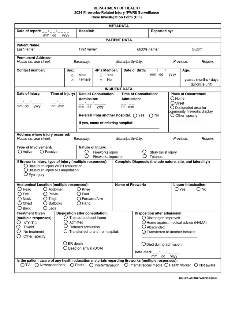 Fwri Cif Form | PDF | Patient | Hospital Fwri Cif Form | PDF | Patient | Hospital