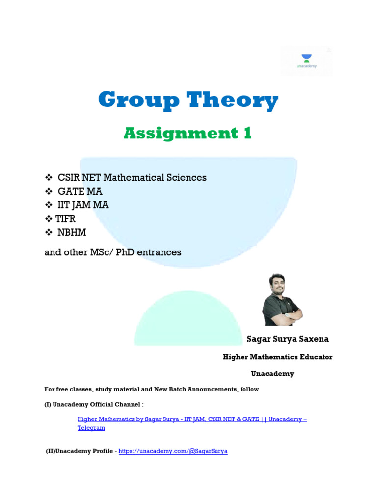 Group Theory Assignment 1 Sagar Surya CSIR NET GATE Ma and IIT JAM | PDF