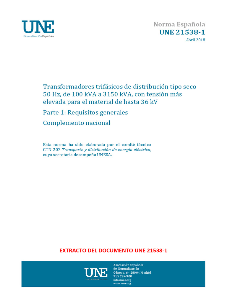 (Ex) Une 21538-1 2018 | PDF | Transformador | Electricidad