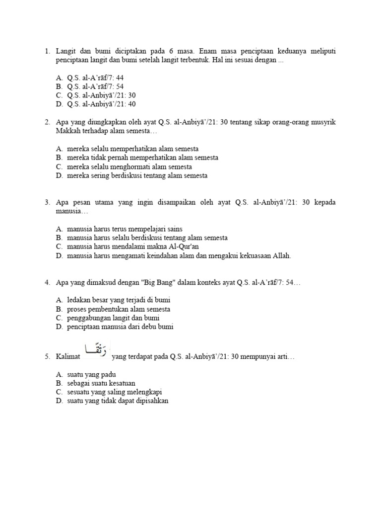 Soal Asesmen Tengah Semester (ASTS) Semsetar GENAP Mapel PAI Kelas 7 Kurikulum Merdeka | PDF