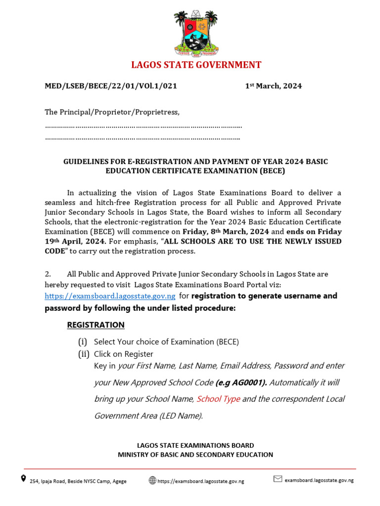 Bece Circular 2024 Final | PDF | Online And Offline | Payments
