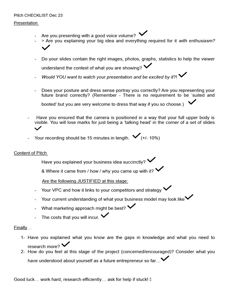 BUSI 1714 - Pitch CHECKLIST 13.14.14 | PDF | Cognition | Human ...