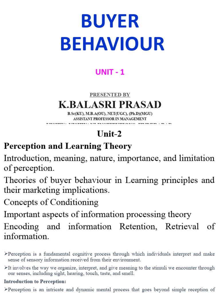 Buyer Behaviour - Unit-2 | PDF | Perception | Consumer Behaviour