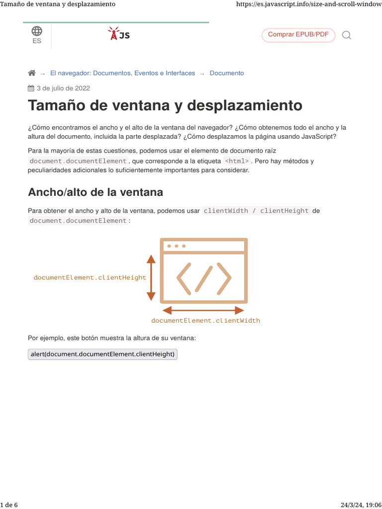 Análisis de scrollWidth en JavaScript | PDF | Ventana (informática) | Modelo de objeto de documento