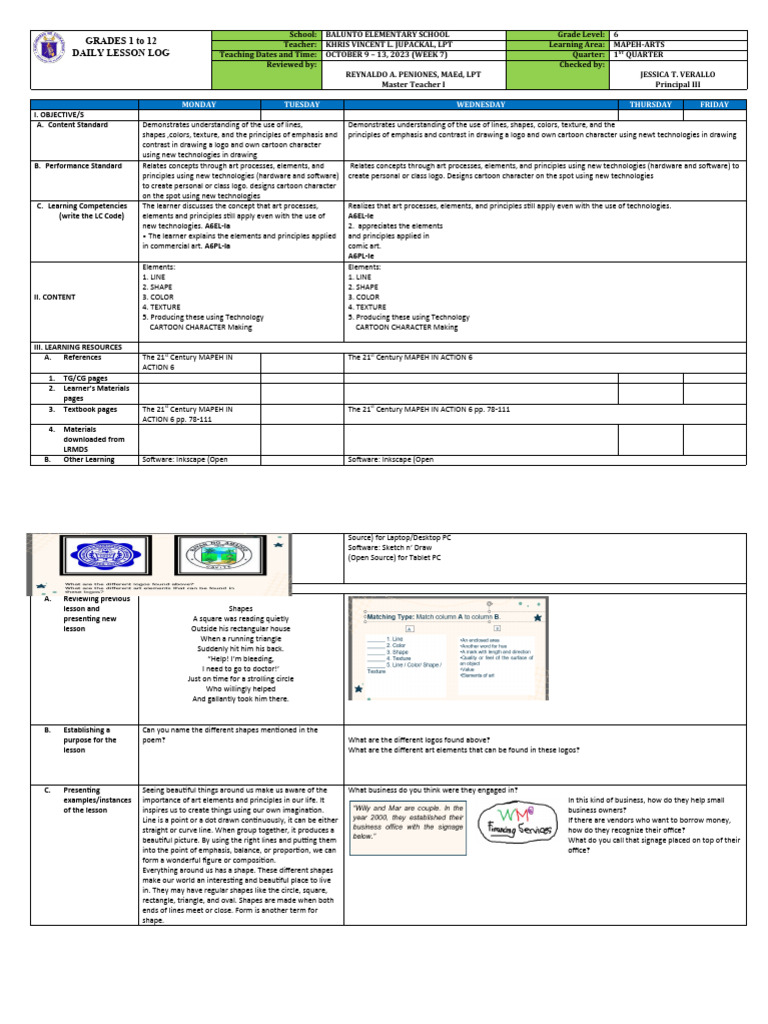 DLL_MAPEH-6_Q1_W-7 | PDF | Logos | Shape