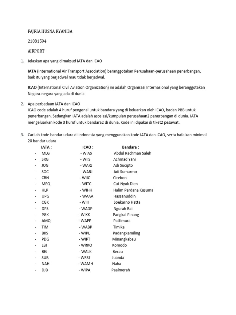Kode Bandara IATA & ICAO Indonesia | PDF