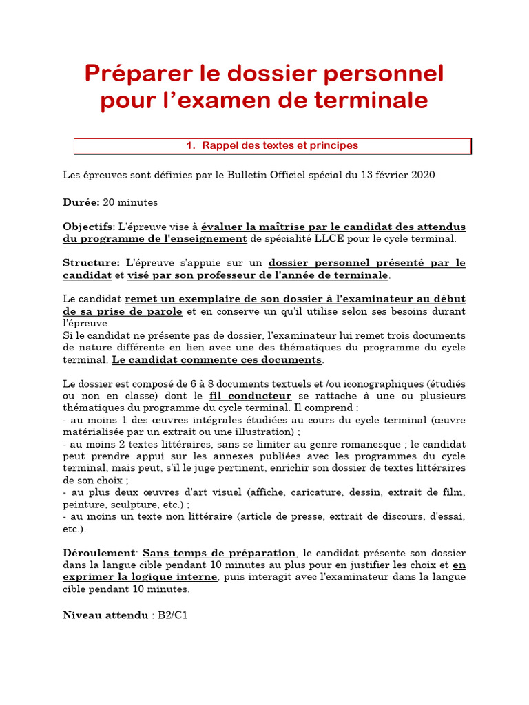 Préparer Le Dossier Personnel Et L'oral | PDF