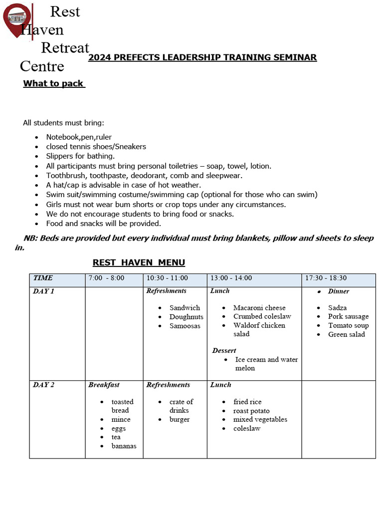 2024 Prefects Leadership Seminar Guide | PDF | Cooking, Food & Wine