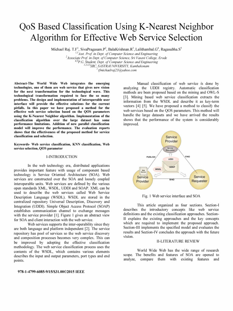 QoS Based Classification Using K-Nearest Neighbor Algorithm For Effective Web Service Selection ...