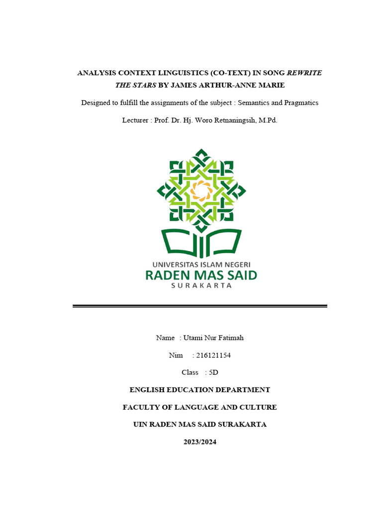 Analysis Context Linguistics (Co-Text) in Song Rewrite The Stars by ...