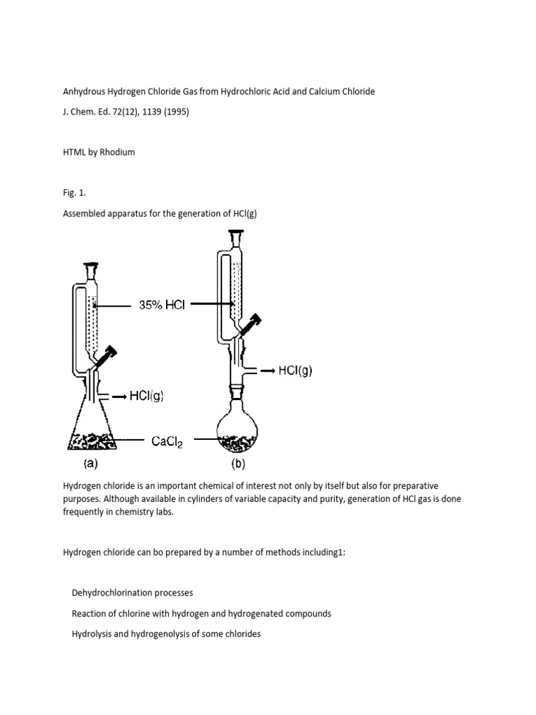 Anhydrous Hydrogen Chloride Gas From Hydrochloric Acid and C | PDF ...