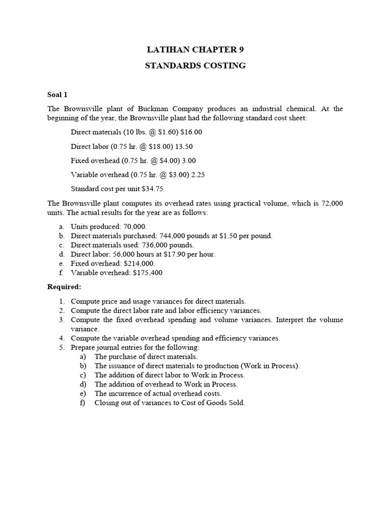 Latihan Chapter 9 | PDF | Cost Of Goods Sold | Management Accounting