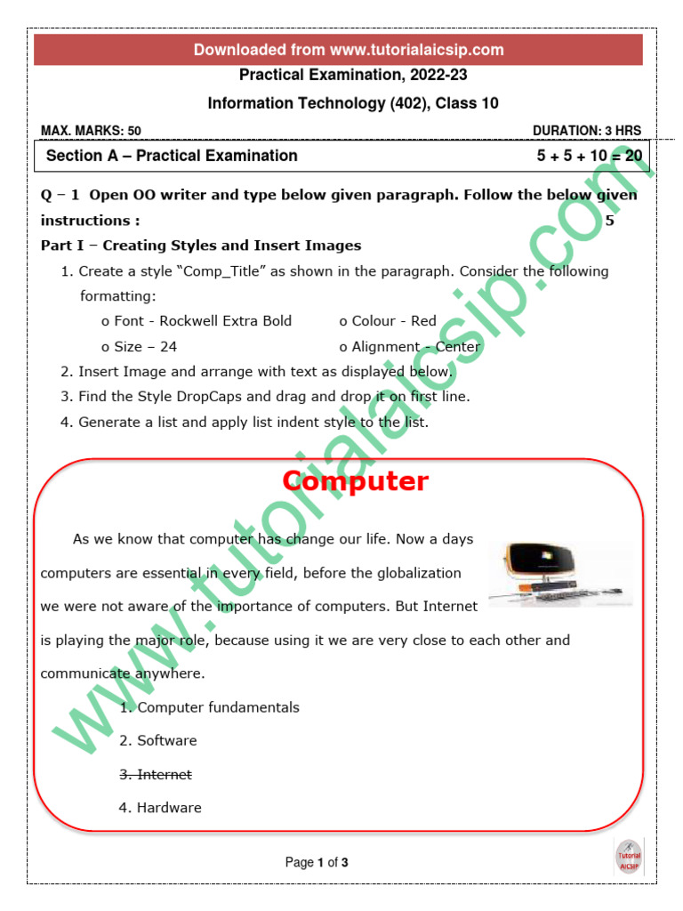 Class 10 IT Practical Exam Guide | PDF | Worksheet | Paragraph