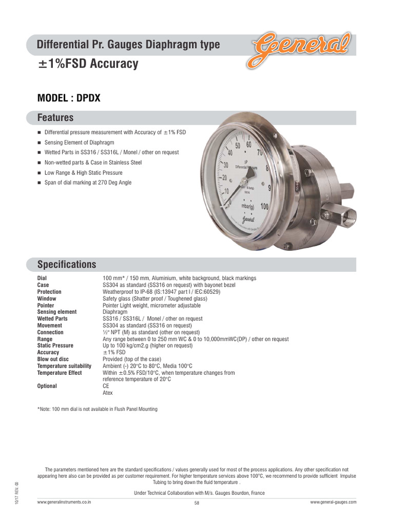 Differential Pr. Gauges Diaphragm Type | PDF | Pressure Measurement ...