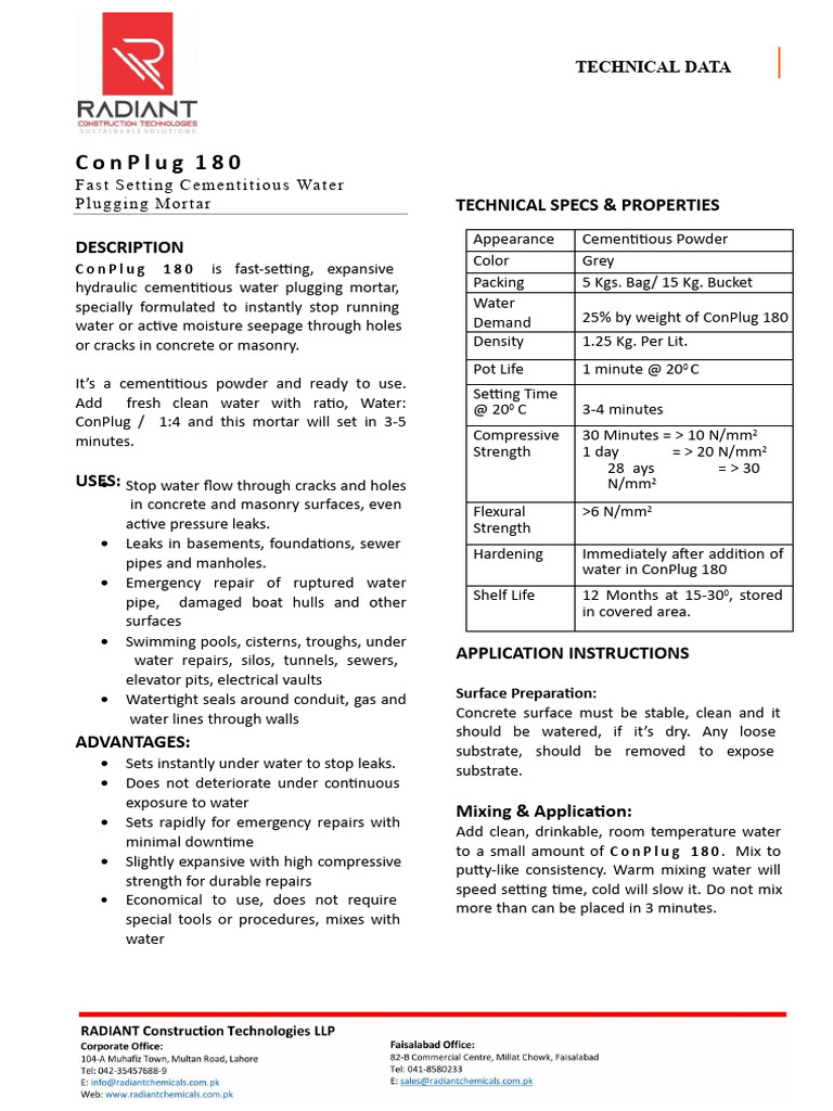 RCT-ConPlug 180 | PDF | Concrete | Water