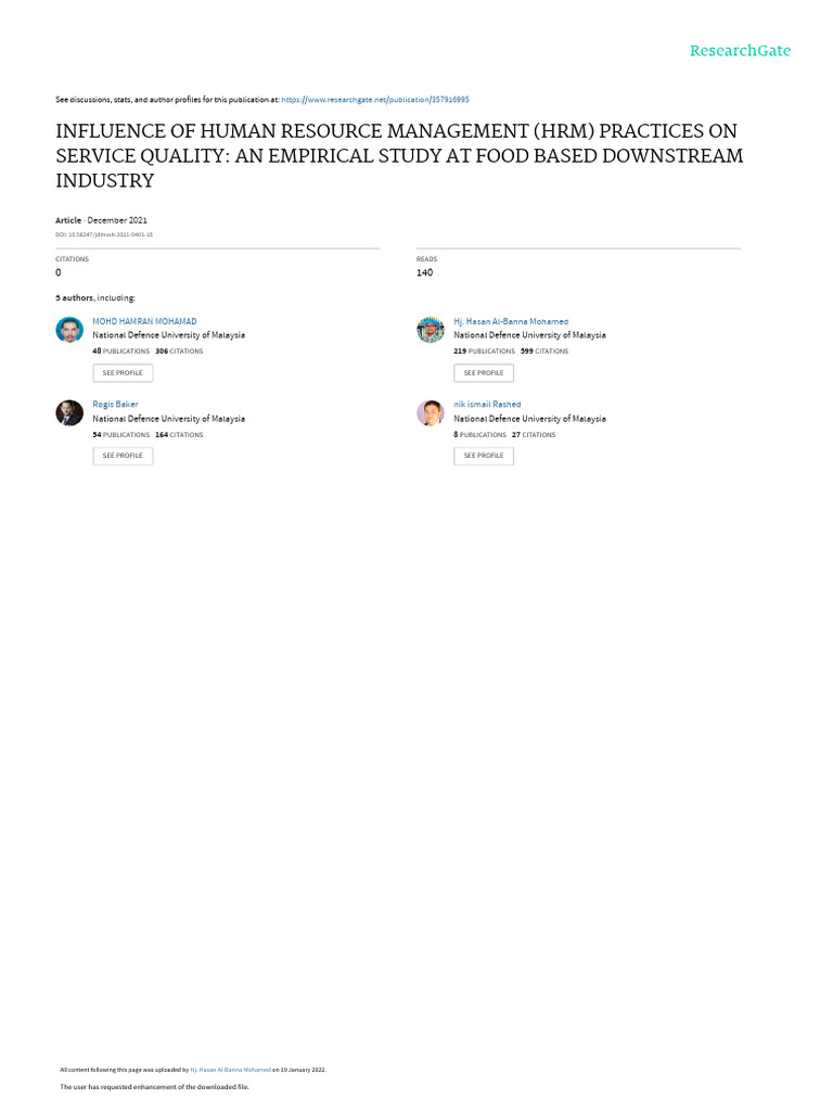 Influence of Human Resource Management (HRM) Practices On Service ...