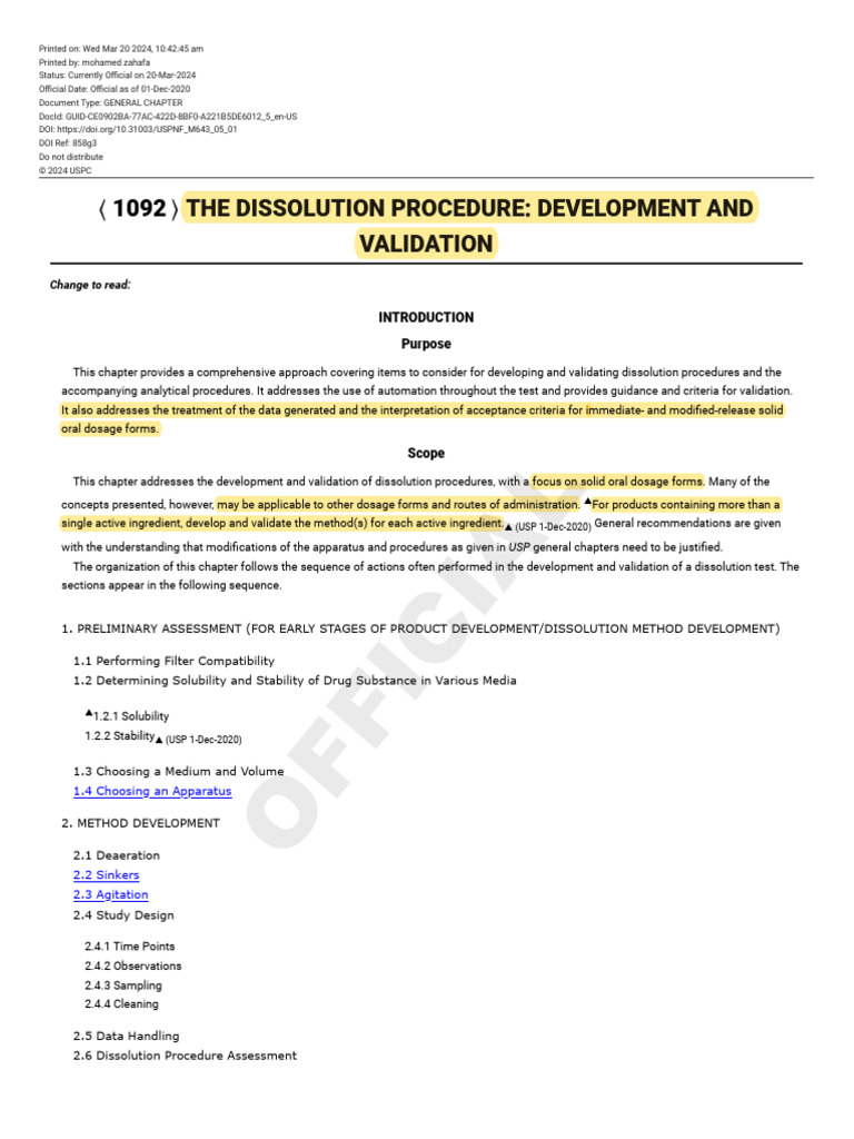 USP-NF 1092 The Dissolution Procedure - Development and Validation | PDF | Filtration | Solubility