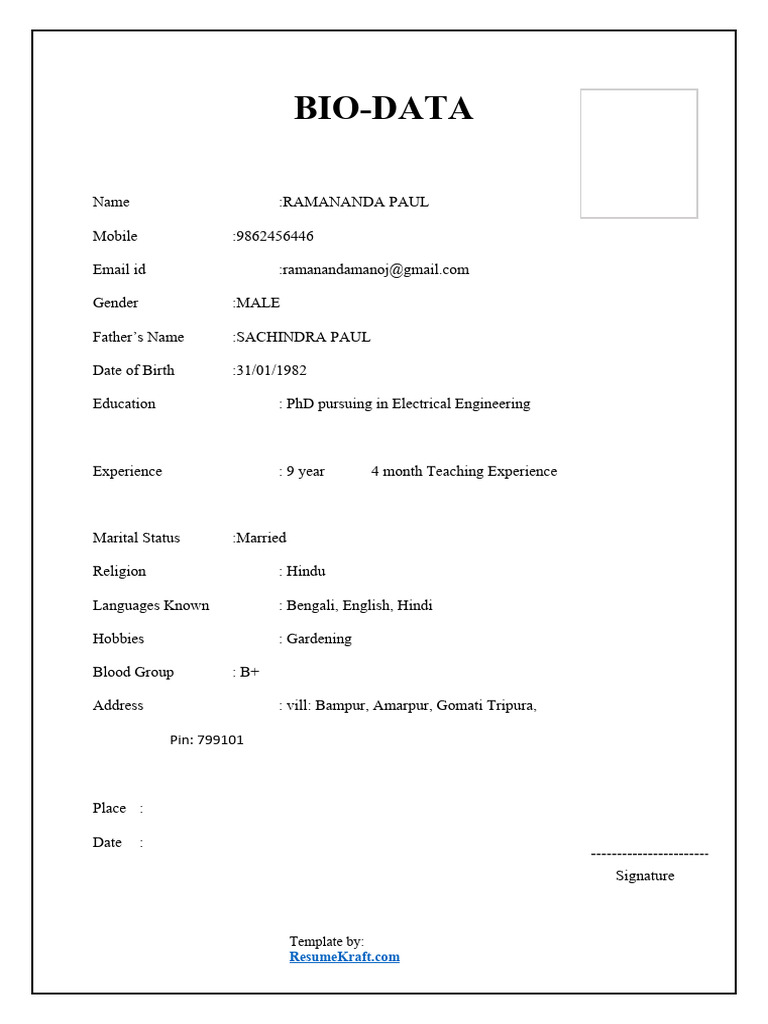 Bio Data For Job 1 | PDF