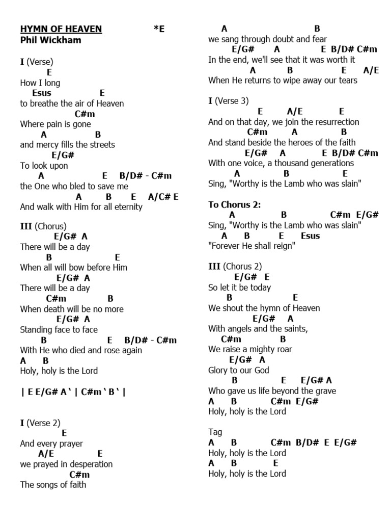Hymn of Heaven (Phil Wickham) - E | PDF
