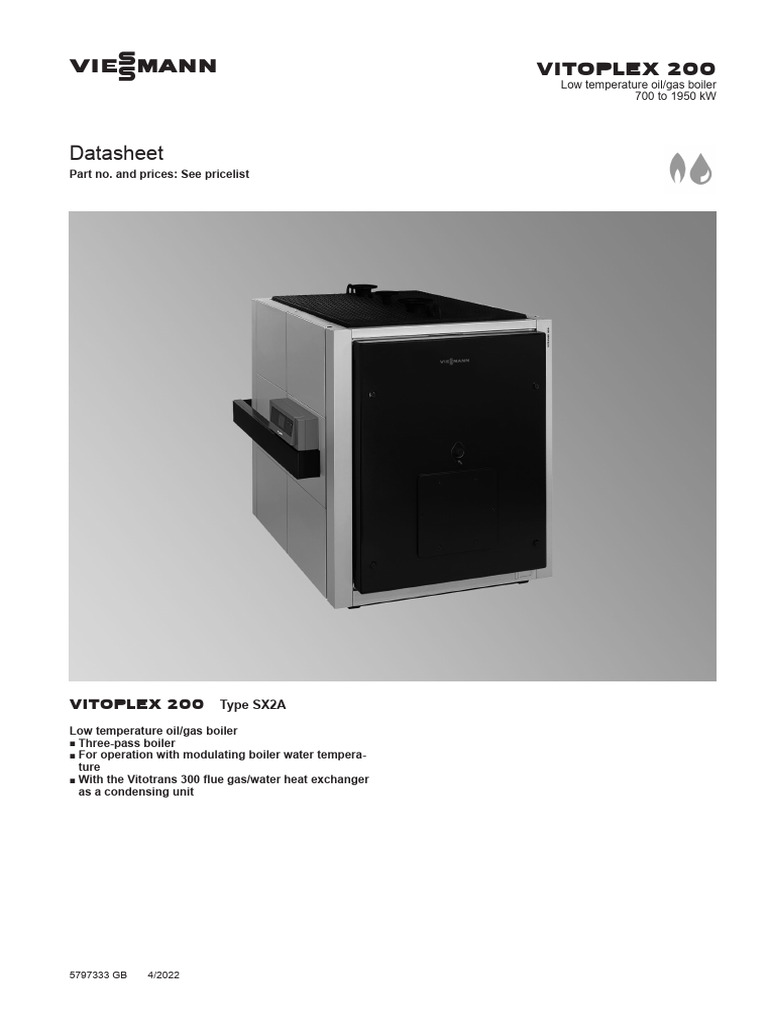 Datasheet - Vitoplex200 - 700 To 1950 | PDF | Boiler | Combustion