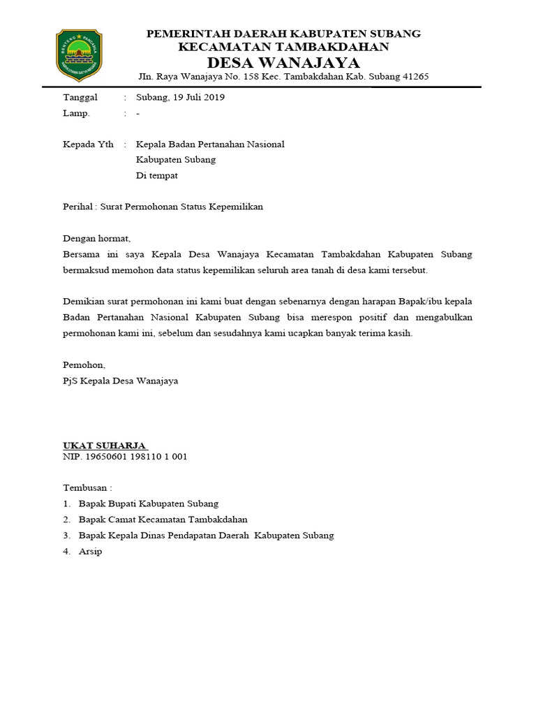 Surat Permohonan Ke BPN | PDF