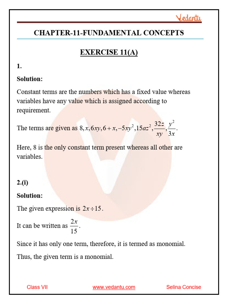 Selina Concise Mathematics Class 7 ICSE Solutions For Chapter 11 - Fundamental Concepts | PDF ...