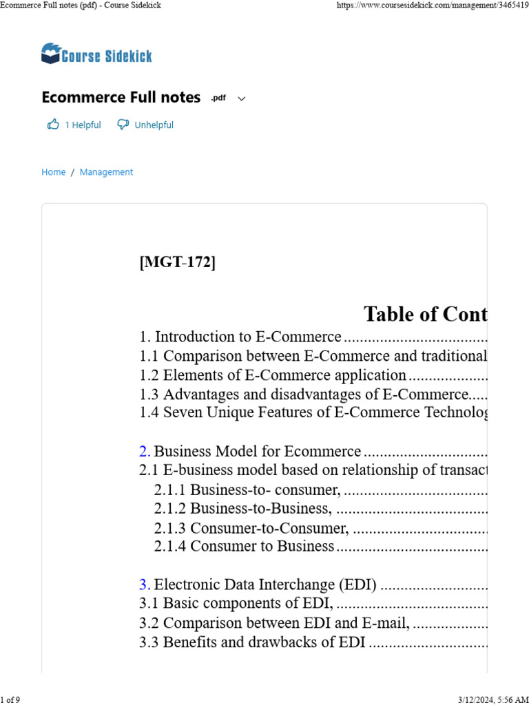 Ecommerce Full Notes (PDF) - Course Sidekick | PDF | E Commerce | Computing