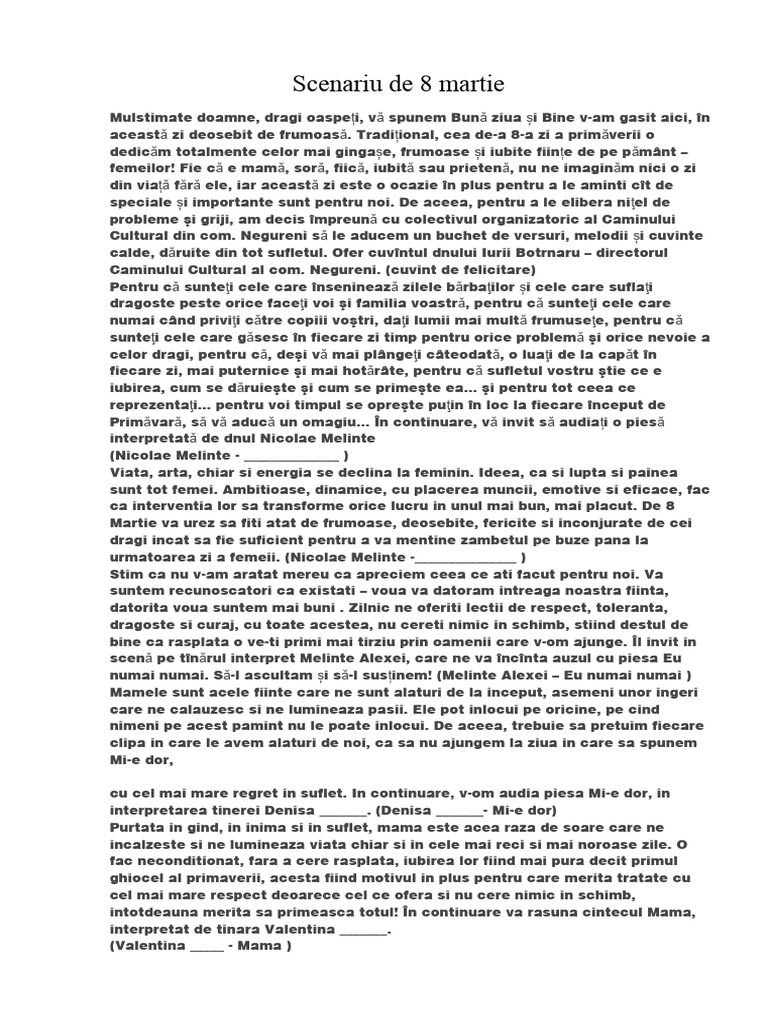 Scenariu de 8 Martie | PDF