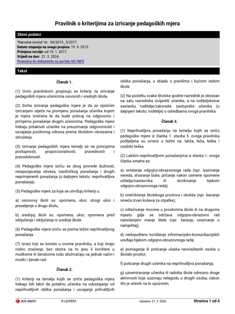 pravilnik-o-kriterijima-za-izricanje-pedagoskih-mjera-1 (v2) | PDF