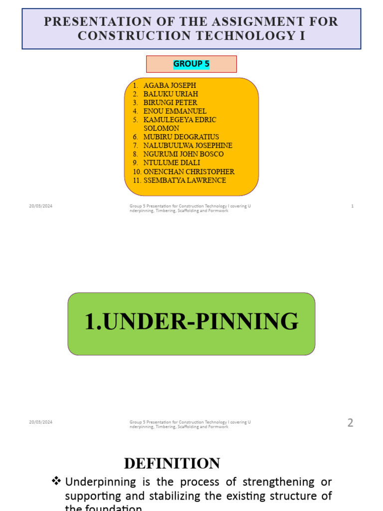 Assignment Presentation No.1 - Group 5 | PDF | Scaffolding | Deep Foundation