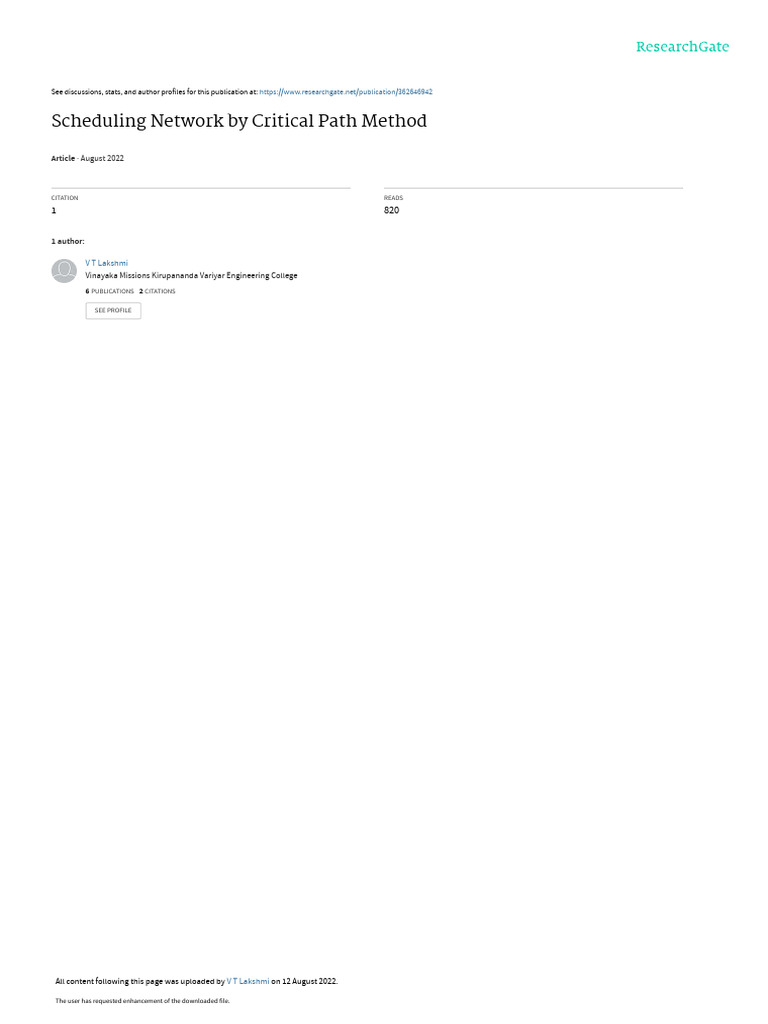 Scheduling Network by Critical Path Method: August 2022 | PDF | Art | Computers