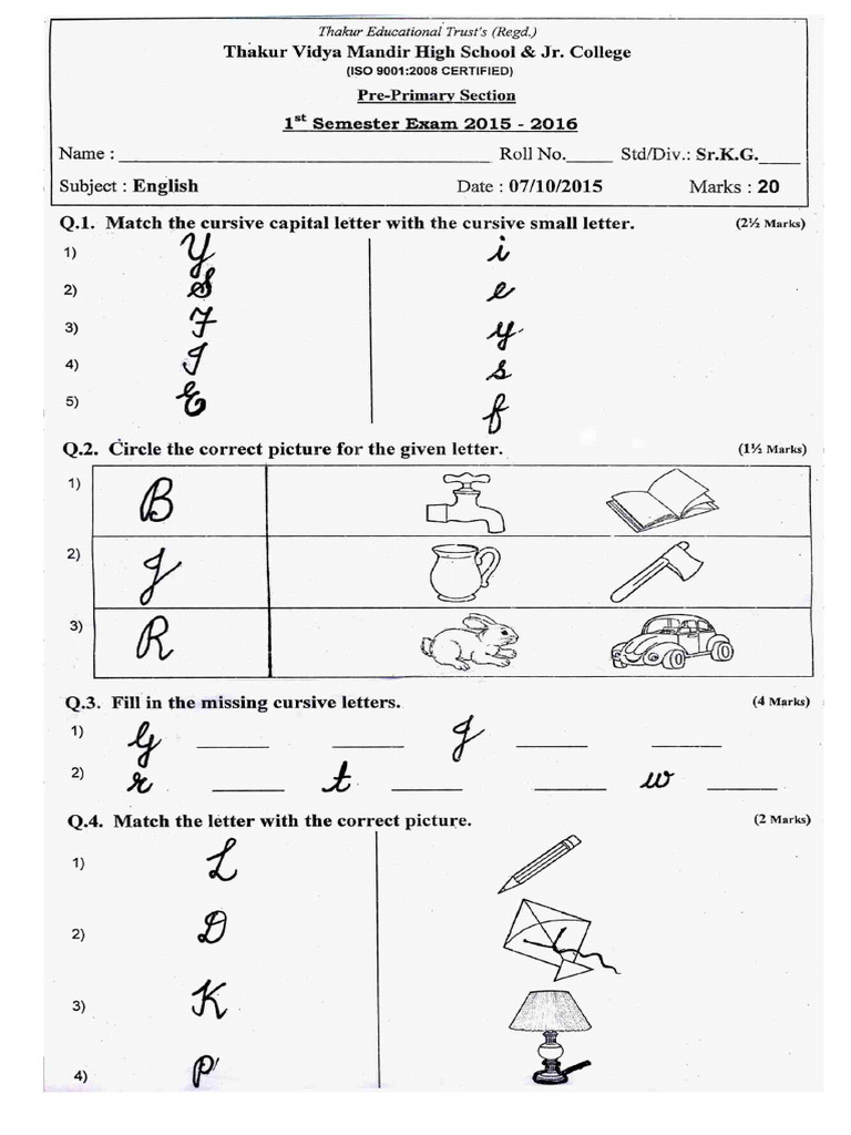 Sr. KG Math & EVS Exam Paper | PDF