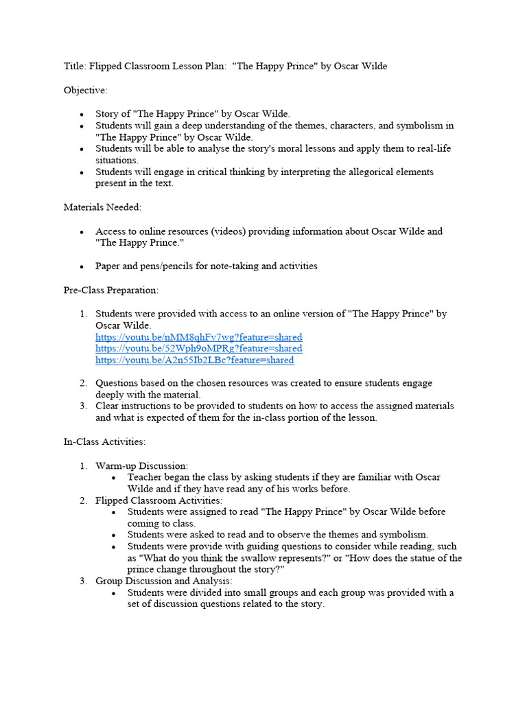 Happy Prince | PDF | Lesson Plan | Cognition
