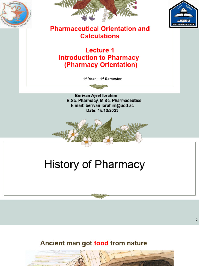 1 ST Lecture Pharmaceutical Orientation and Calculations | PDF | Pharmacy | Medicine