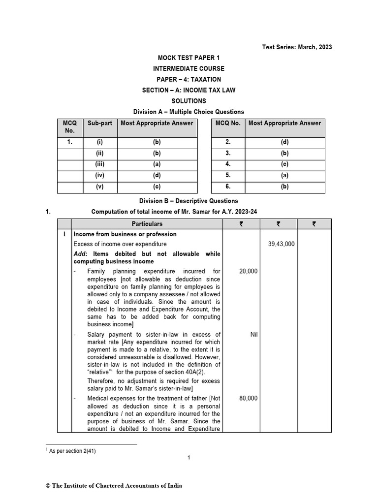 Mock Test 1 Answer | PDF | Expense | Tax Deduction