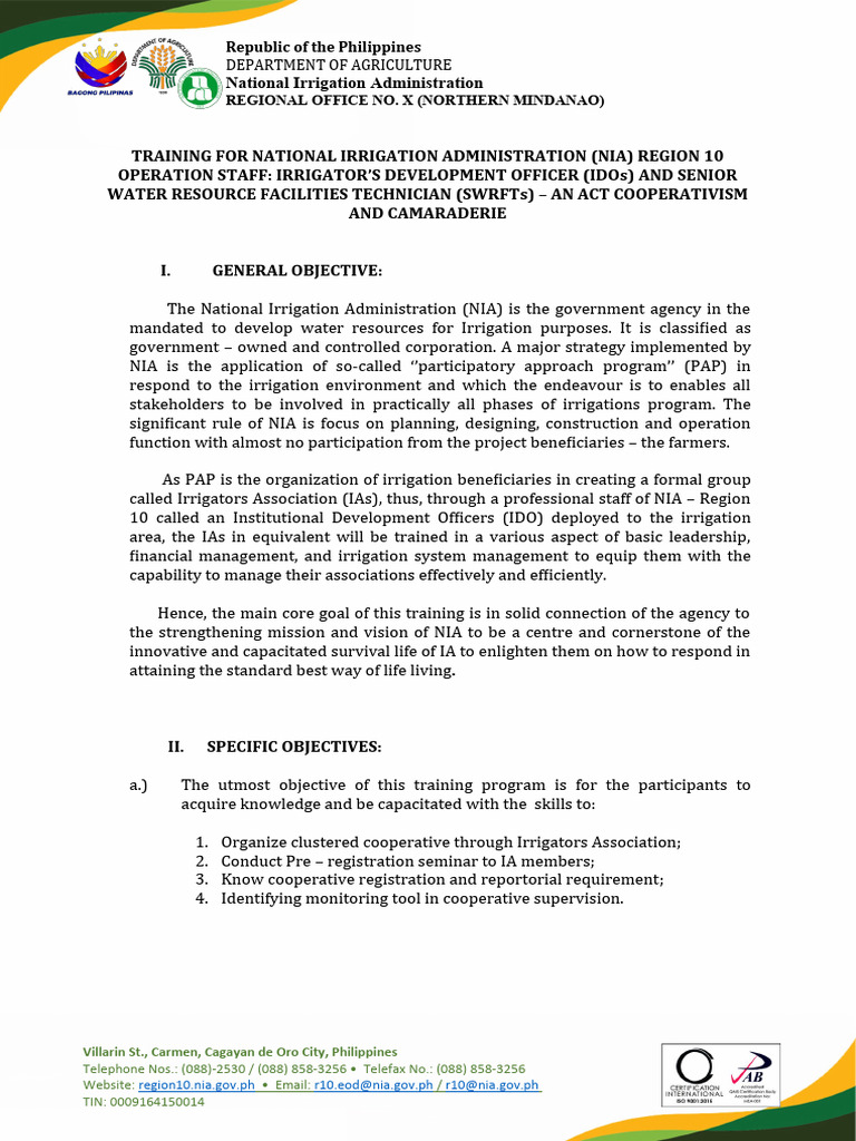 NIA Region 10 Leadership Training Program | PDF | Leadership