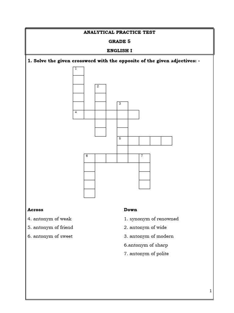 Grade 5 English Analytical Test | PDF | Grammatical Gender ...
