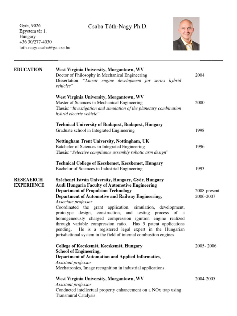 CV Toth-Nagy, Csaba, 2023februar25 Habilitacio | PDF | Engines | Engineering