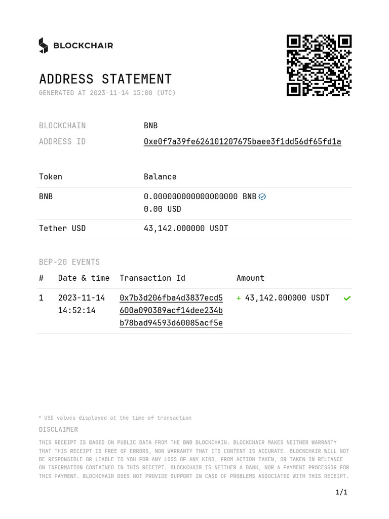 Wallet Statement 0xdf65fd1a - en - Usd | PDF
