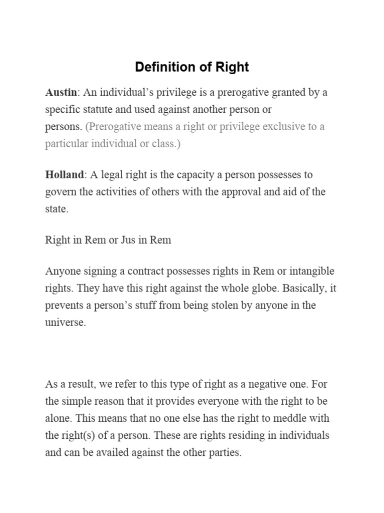 Definition of Right | PDF | In Rem Jurisdiction | Common Law