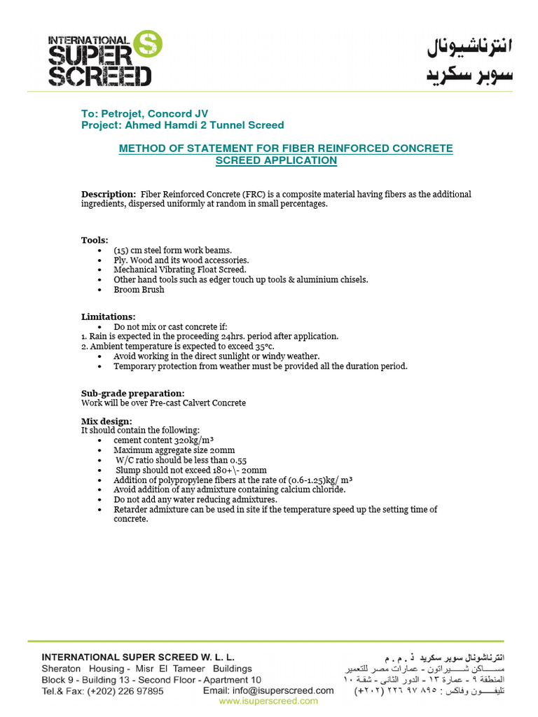 Fiber Reinforced Concrete Screed Method | PDF | Concrete | Reinforced ...