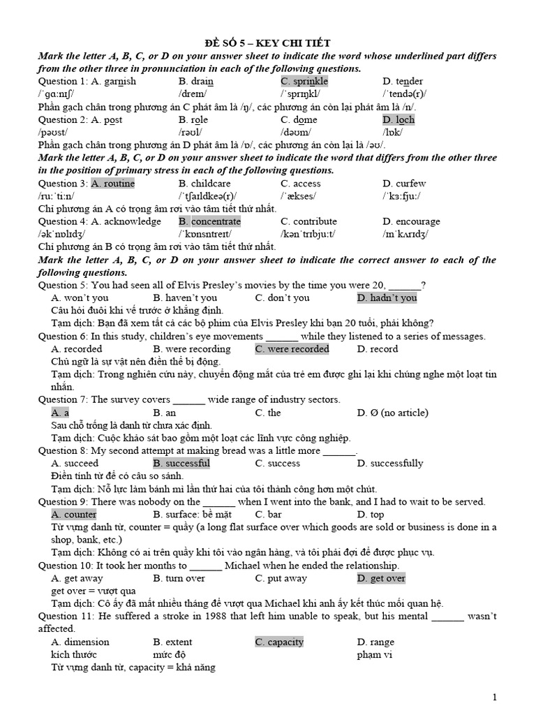 Đề Số 5 - Key Chi Tiết | PDF