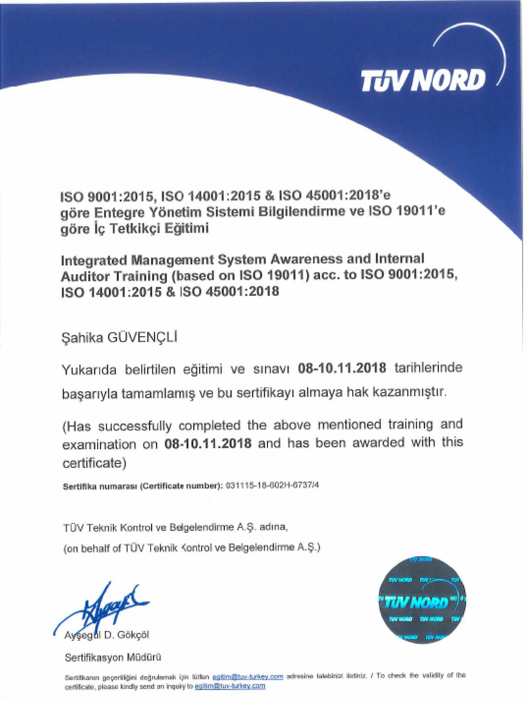 tüv nord entegre yönetim sistemleri | PDF