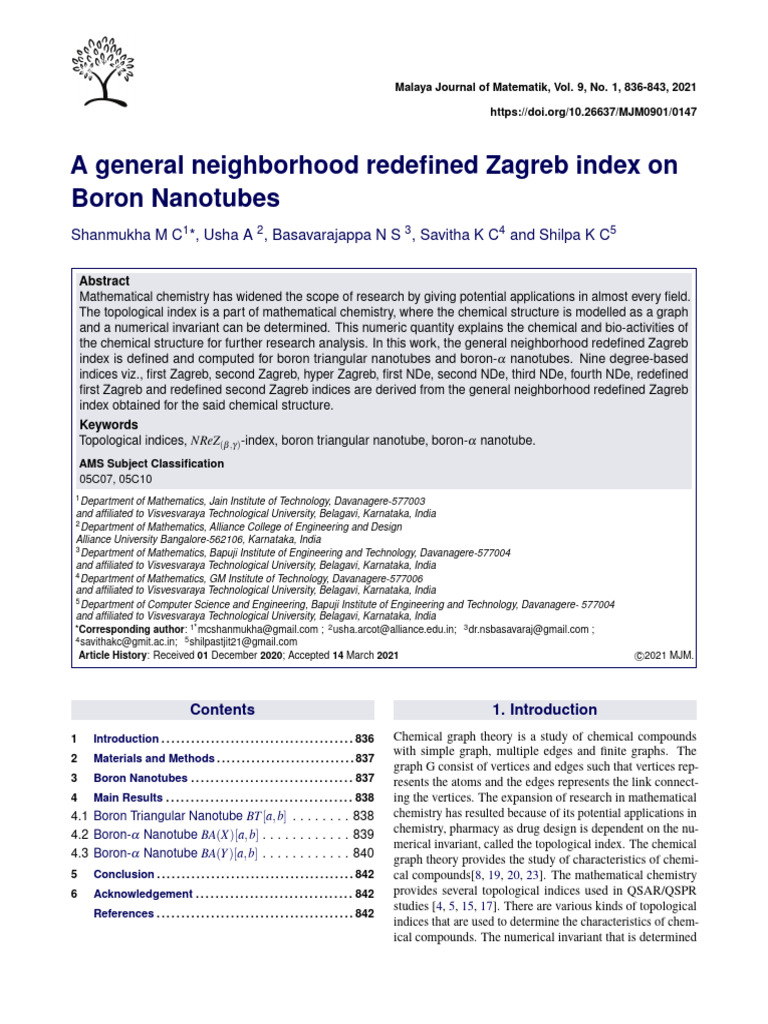 A General Neighborhood Redefined Zagreb Index On Boron Nanotubes | PDF | Carbon Nanotube | Triangle