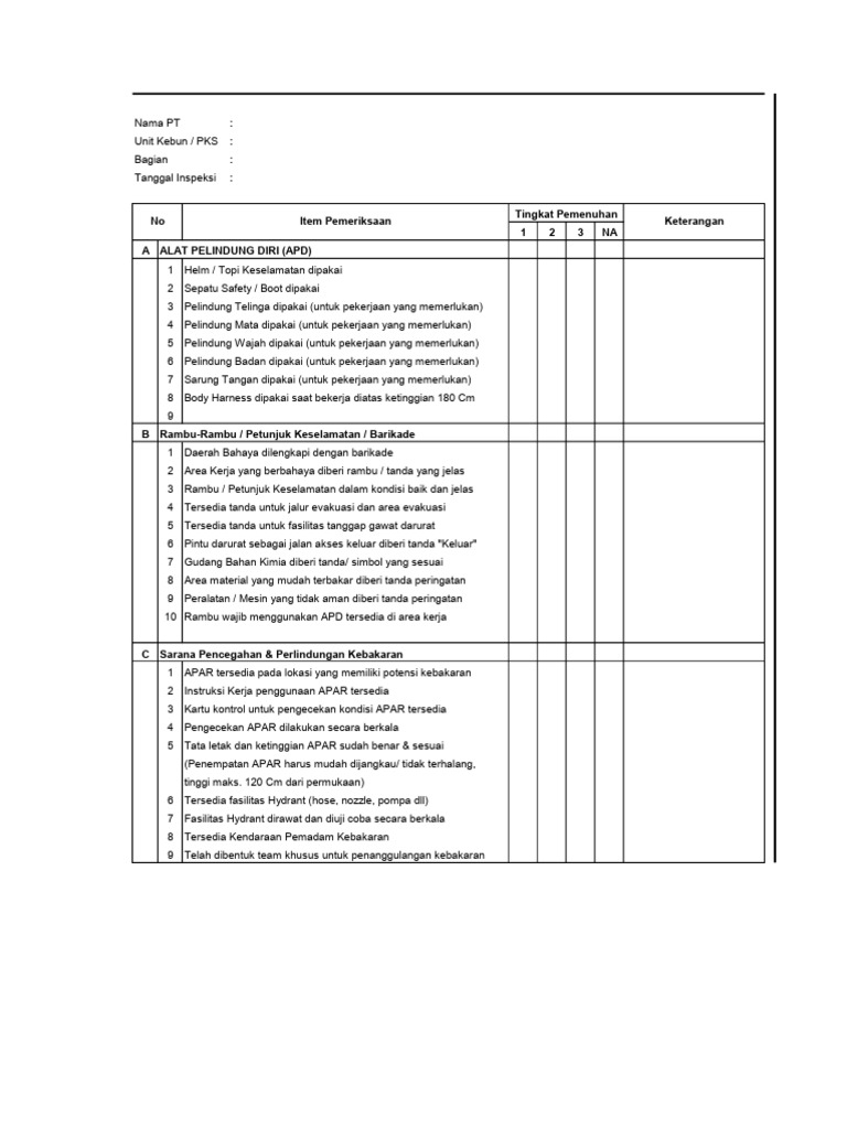 List Inspeksi k3 - 1 | PDF
