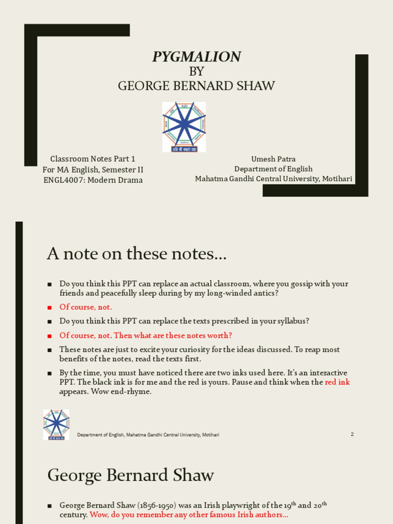 Pygmalion: Classroom Notes & Summary | PDF | Pygmalion (Play) | George ...