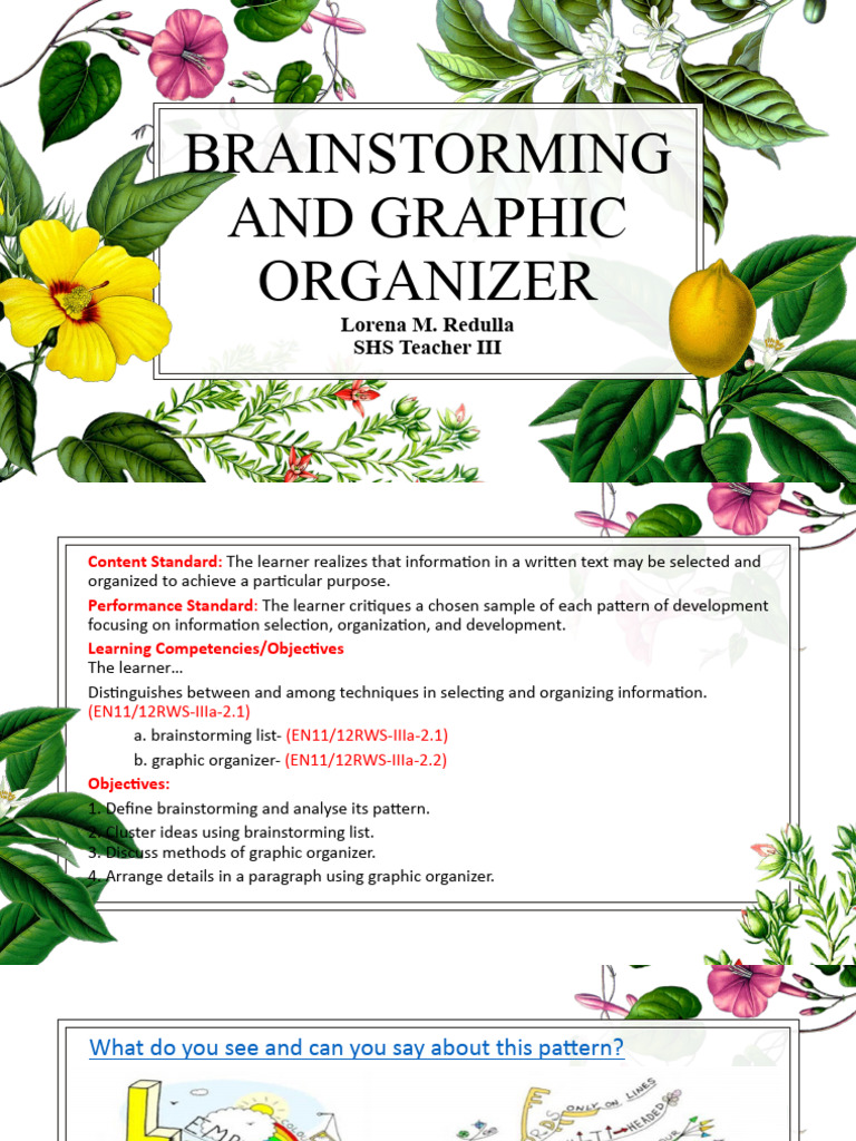 Lesson 1 Brainstorming and Graphic Organizer | PDF | Brainstorming | Idea