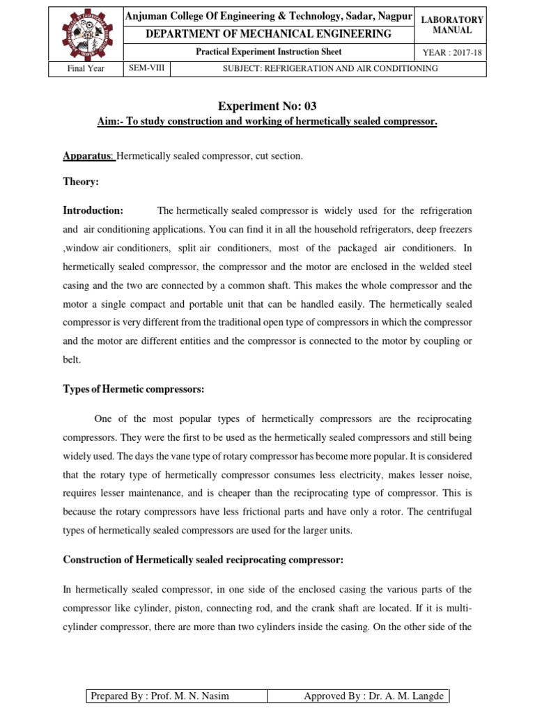 Rac Experiment 03 | PDF | Air Conditioning | Refrigerator